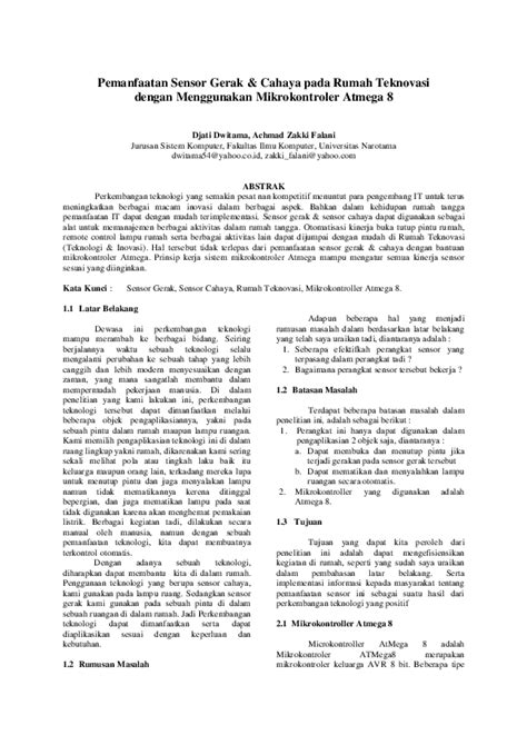 Pdf Pemanfaatan Sensor Gerak And Cahaya Pada Rumah Teknovasi Dengan Menggunakan Mikrokontroler