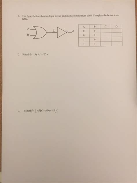 solved 1 the figure below shows a logie circuit and its
