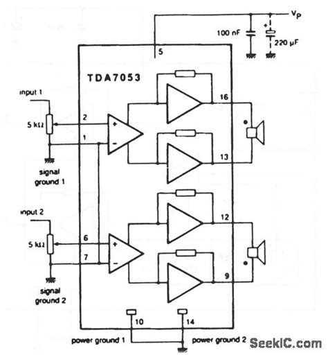 Single Chip Audio Amplifier BTL Stereo W Amplifier Circuit Circuit Diagram SeekIC Com