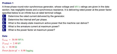 solved problem 1 a three phase round rotor synchronous