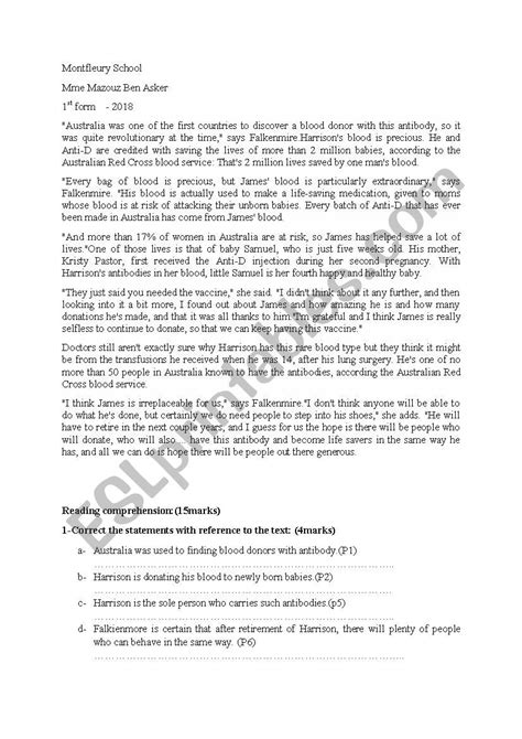 Synthesis Test 1st Form Esl Worksheet By Awatef73