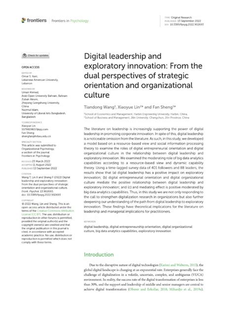Digital Leadership And Exploratory Innovation From The Dual Perspectives Of Strategic