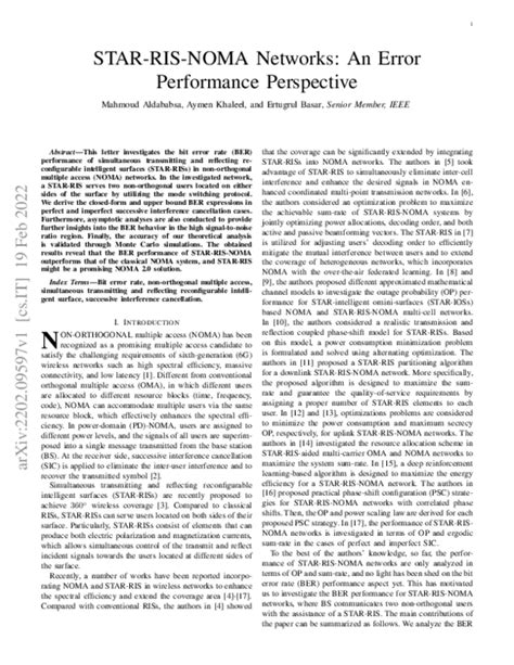 Pdf Star Ris Noma Networks An Error Performance Perspective