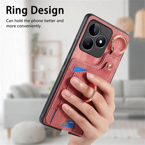 For Realme 6 Retro Skin Feel Ring Card Bag Phone Case With Hang Loop