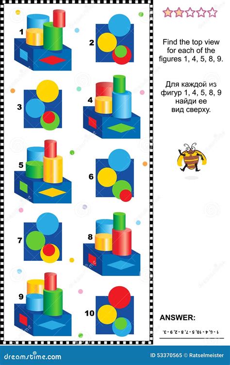 visual math puzzle find the top view for wire objects cartoon vector
