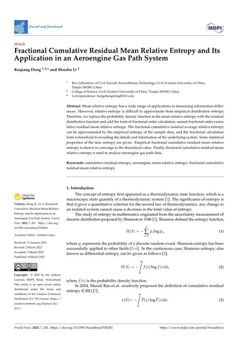 Pdf Fractional Cumulative Residual Mean Relative Entropy And Its Application In An Aeroengine Pdf Fractional Cumulative Residual Mean Relative Entropy And Its Application In An Aeroengine