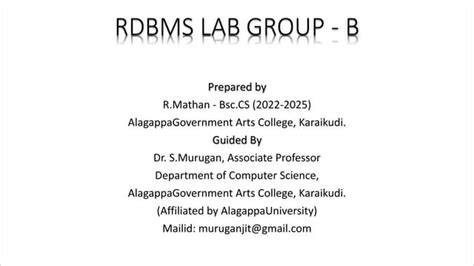 Relational Database Management System Rdbms Lab Group B Ppt