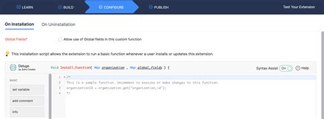 Configure Extension Developer Portal Zoho Invoice