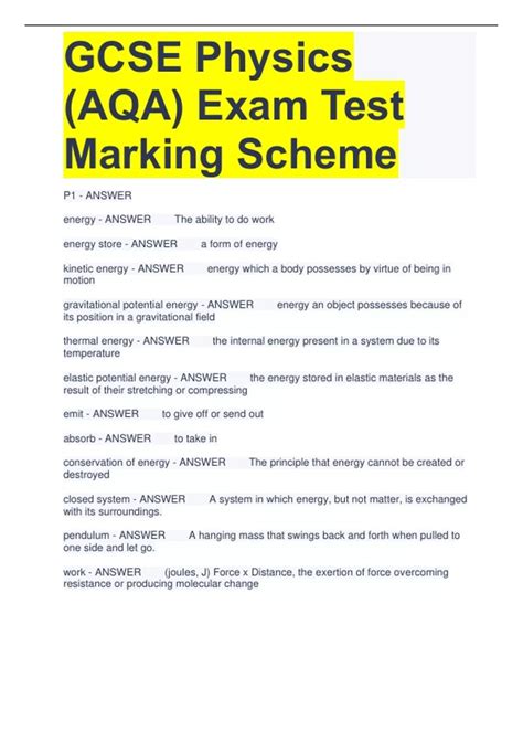 GCSE Physics AQA Exam Test Marking Scheme GCSE Physics Stuvia US