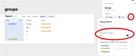 what determines if an empty group shows in table view 2 by mbb