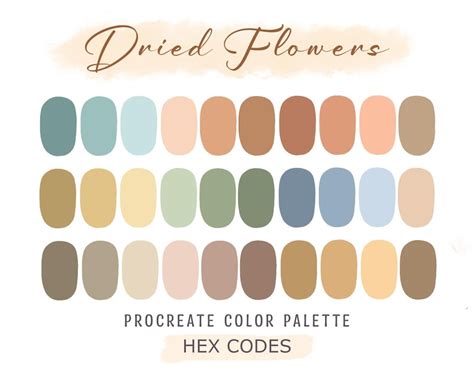 Dried Flowers Procreate Color Palette Hex Codes Procreate Swatches Ipad Illustration