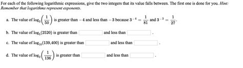 solved for each of the following logarithmic expressions