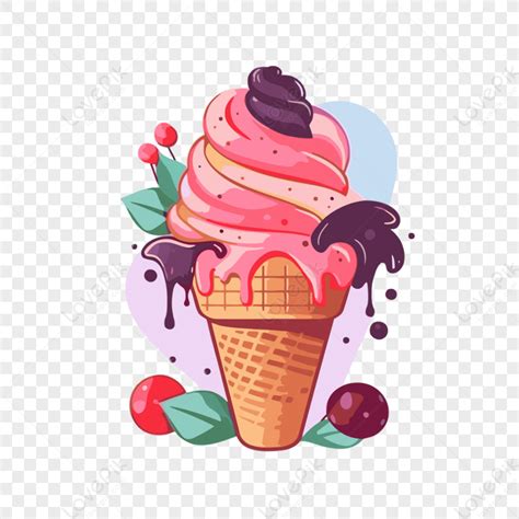 아이스크림 클립 아트 흰색 배경 만화에 귀여운 핑크와 체리 아이스크림 와플과 콘 벡터자연 식품요리 Png 일러스트 무료 다운로드 Lovepik