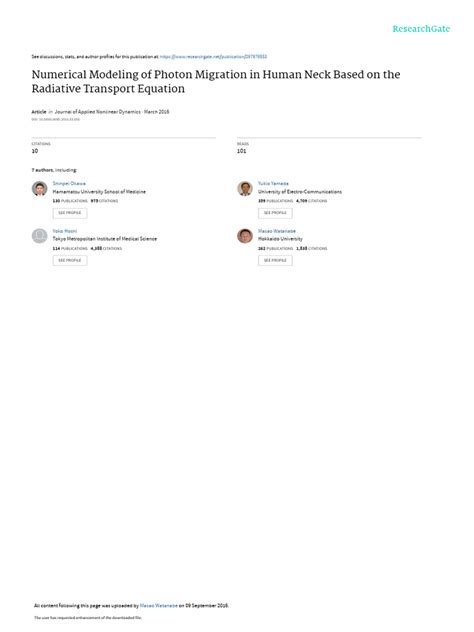 Numerical Modeling Of Photon Migration In Human Ne Pdf Medical Imaging Applied And