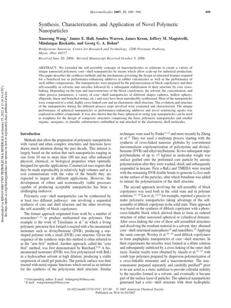 Synthesis Characterization And Application Of Novel Polymeric Nanoparticles Pdf Copolymer