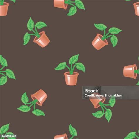 냄비와 갈색 배경에 공장 벡터 완벽 한 패턴입니다 섬유 및 다른 디자인에 대 한 세련 된 평범한 배경 막 0명에 대한 스톡 벡터 아트 및 기타 이미지 Istock
