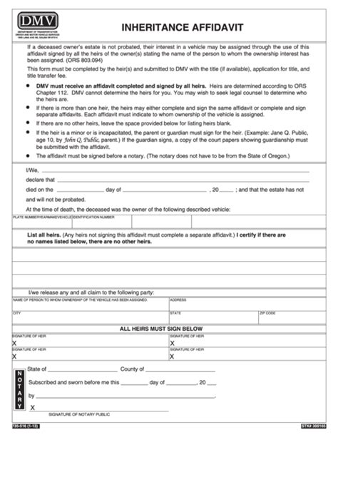 Fillable Form 735 516 Inheritance Affidavit Printable Pdf Download
