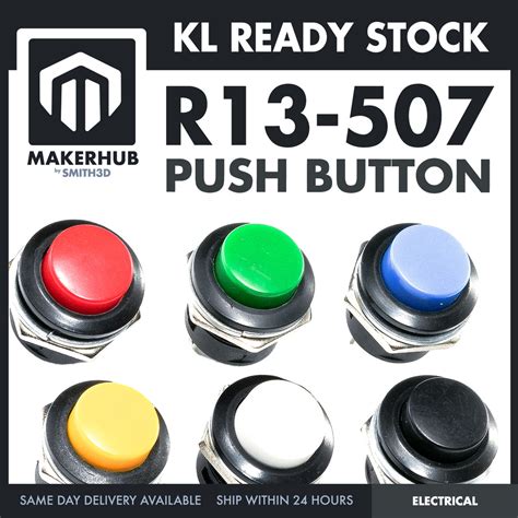 R13 507 Push Button Switch No Locking Round Momentary Red Green Yellow Blue White Black Shopee