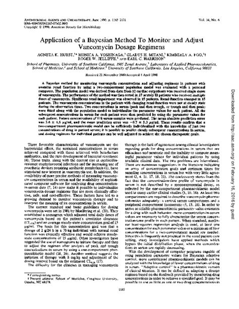 Pdf Application Ofa Bayesian Methodtomonitor Andadjust Vancomycin Dosageregimens