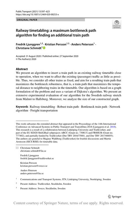 PDF Railway Timetabling A Maximum Bottleneck Path Algorithm For Finding An Additional Train Path