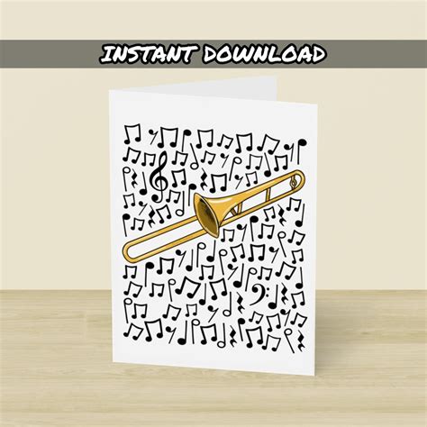 Printable Trombone Card Instant Download Trombonist Birthday Card