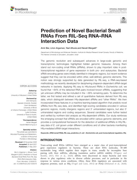 Pdf Prediction Of Novel Bacterial Small Rnas From Ril Seq Rnarna