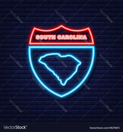 Neon Icon Map Of The State South Carolina From Vector Image