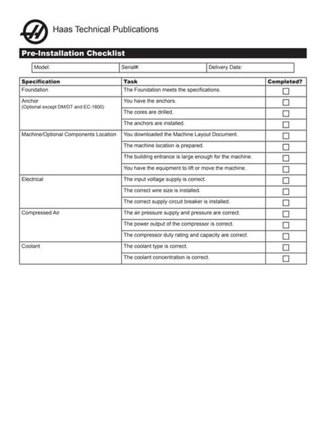 Pre Install Checklist Pdf