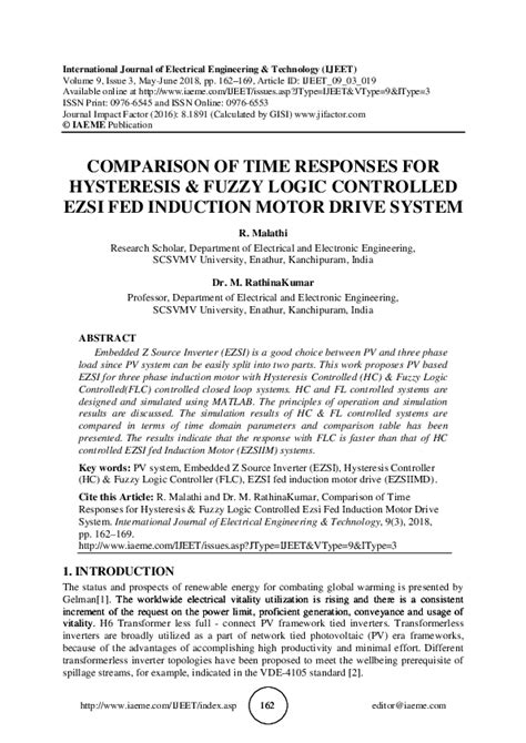 Pdf Comparison Of Time Responses For Hysteresis And Fuzzy Logic Controlled Ezsi Fed Induction