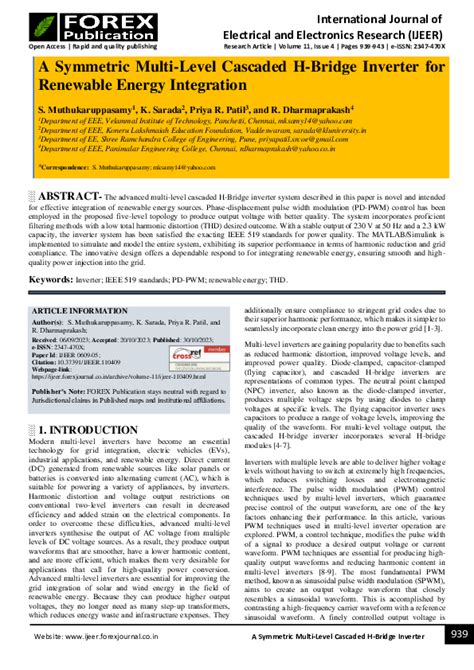 Pdf A Symmetric Multi Level Cascaded H Bridge Inverter For Renewable Energy Integration