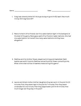 Multistep Addition And Subtraction Word Problems By Reece Burkart