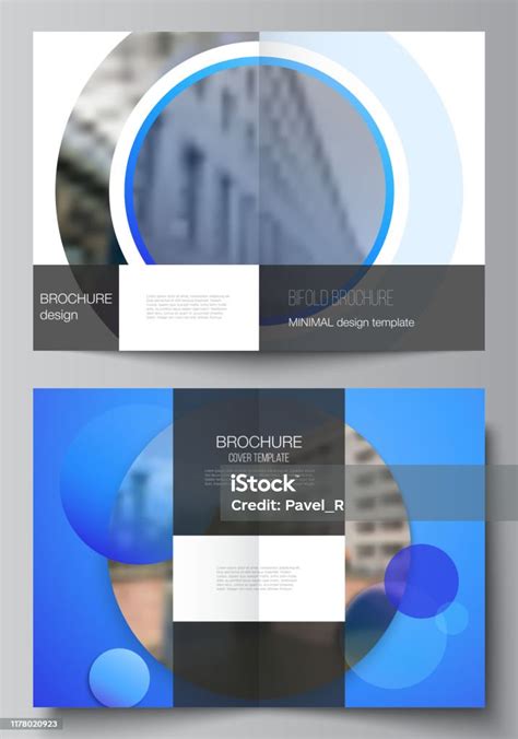 두 개의 A4 형식의 현대 표지 모형의 벡터 레이아웃은 양면 브로셔 잡지 전단지 소책자 연례 보고서에 대한 템플릿을 디자인합니다 원과 둥근 모양과 창조적 인 현대 파란색