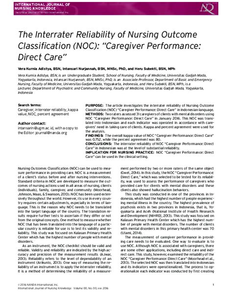 Pdf The Interrater Reliability Of Nursing Outcome Classification Noc