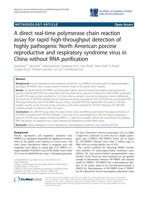 Pdf A Direct Real Time Polymerase Chain Reaction Assay For Rapid High