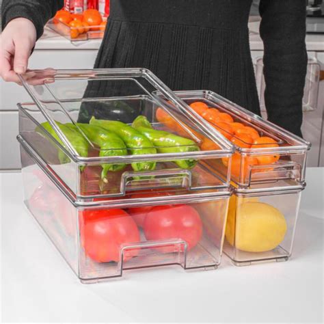 Refrigerator Pantry Organizer Bins Stackable Fridge Organizer Bins With Lids Clear Plastic