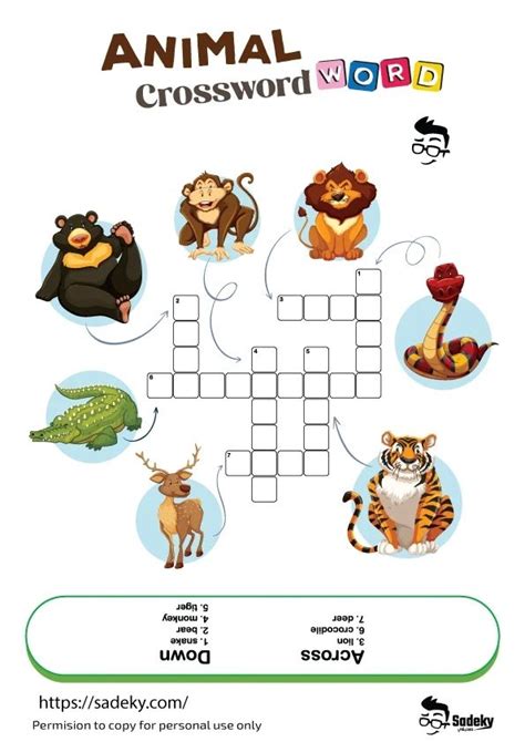 Free Animal Crossword Puzzles Printable With Answer Sadeky Fun