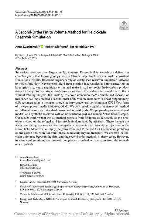 Pdf A Second Order Finite Volume Method For Field Scale Reservoir