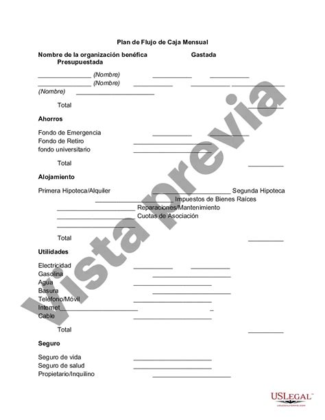 Portland Oregon Plan De Flujo De Caja Mensual Us Legal Forms