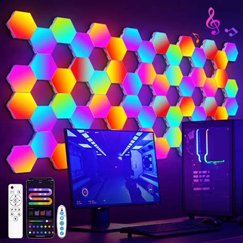 Rgb 스마트 육각 벽 램프 색상 변경 주변 야간 조명 게임 룸 침실용 알리 솔직 후기 리뷰보쌈