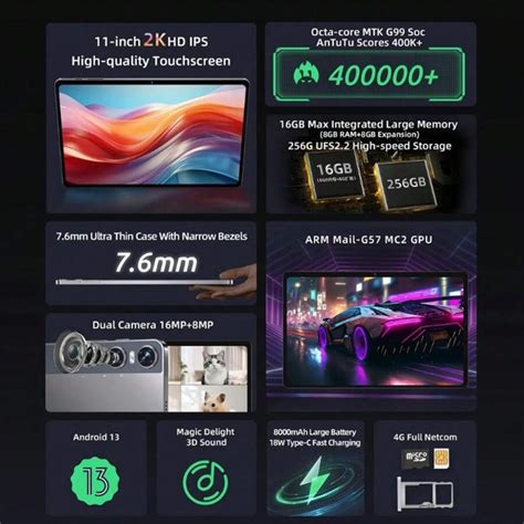 BMAX BMAX MaxPad I11 Power 4G Tablet 11 2K HD IPS MTK G99 16GB 8GB 8GB Expansion RAM 256GB ROM