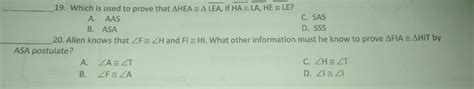 solved 19 which is used to prove that delta hea≌ delta lea if