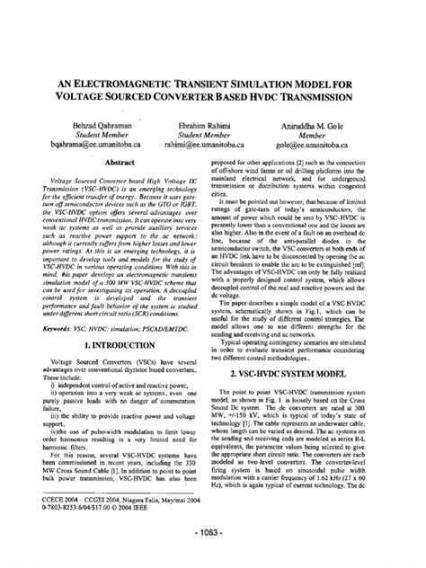 an electromagnetic transient simulation model for voltage sourced