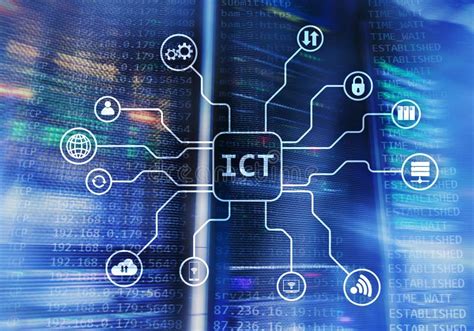 ICT Information And Communications Technology Concept On Server Room Background Stock Photo
