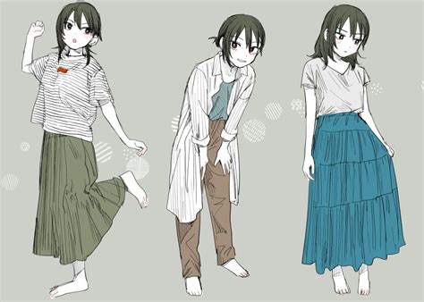 Safebooru 1girl O Absurdres Barefoot Blue Shirt Blue Skirt Brown