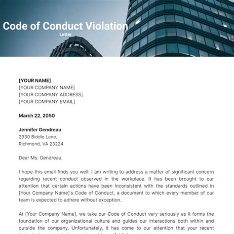 Code Of Conduct Violation Letter Template Edit Online Download Example Template Net