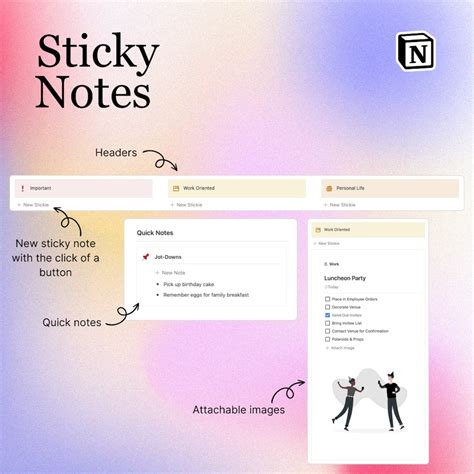 Notion Sticky Notes Sticky Note Template Lifestyle Organization Notion Template Sticky