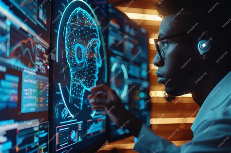 Premium Photo Futuristic Data Analysts Using Braincomputer Inter Generative Ai