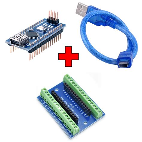 Placa CompatÍvel Arduino Nano V3 Atmega328p Ch340 Com Cabo Usb E Shield