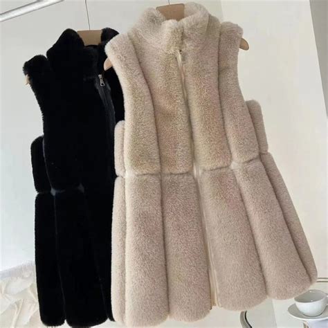 여성용 고급 밍크 모피 조끼 슬림핏 중간 길이 모조 모피 조끼 겨울 신상 트렌드 패션 Aliexpress