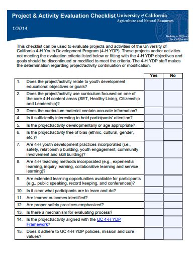 FREE Activity Checklist Samples In PDF MS Word
